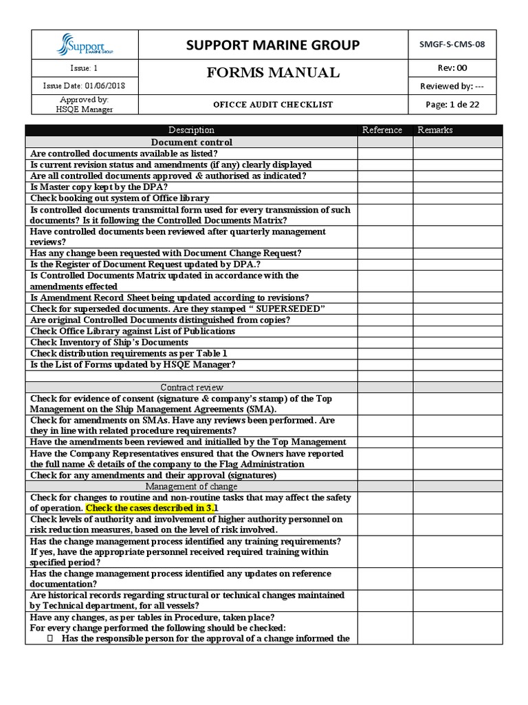 SMGF-S - CMS-08 Oficce Audit Checklist | PDF | Risk | Risk Assessment