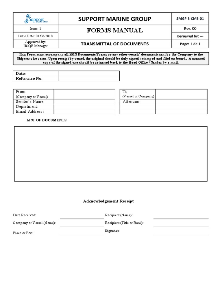 Support Marine Group Forms Manual: Transmittal of Documents | PDF