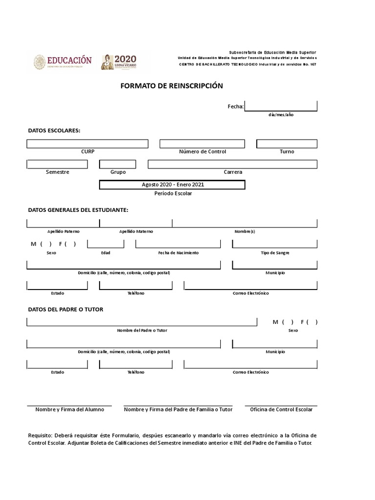 Formato de Reinscripción | PDF