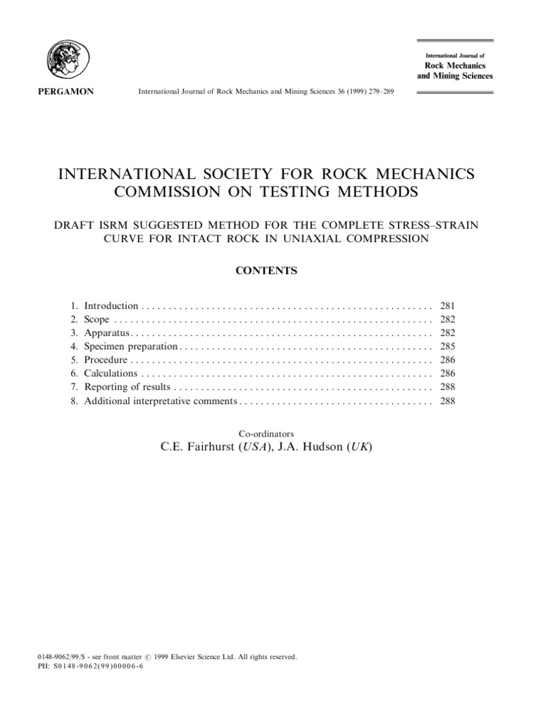 Draft ISRM Suggested Method For The Complete Stress-Strain Cure For ...