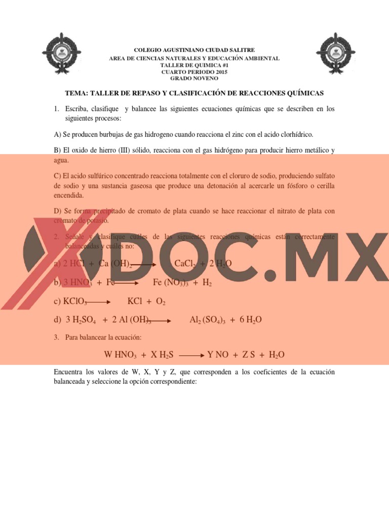 Xdoc - MX A 2 HCL CA Oh2 Cacl2 2 H2o B 3 Hno3 Fe Fe No33 | PDF | Redox | Ácido clorhídrico