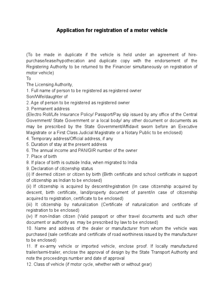 Application For Registration of A Motor Vehicle | PDF | Semi Trailer ...