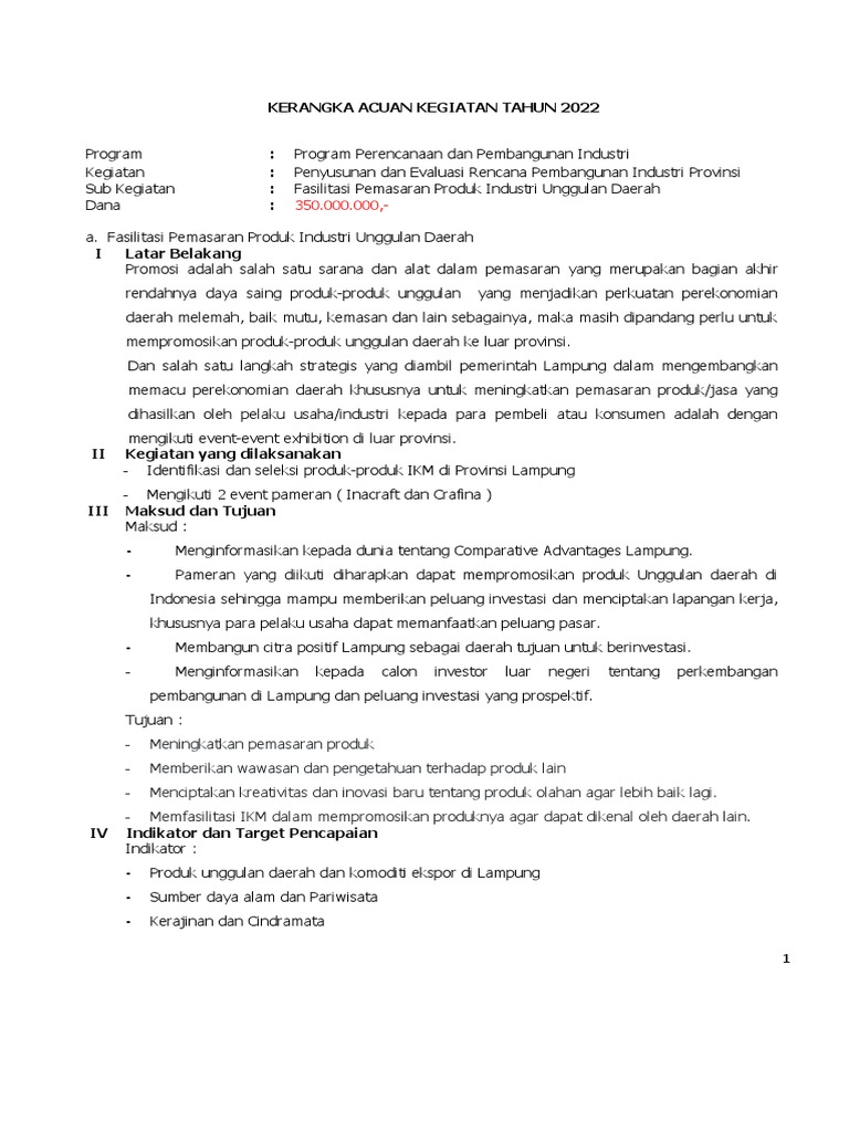 Form Kak 2022 Contoh Seksi Kerjasama | PDF