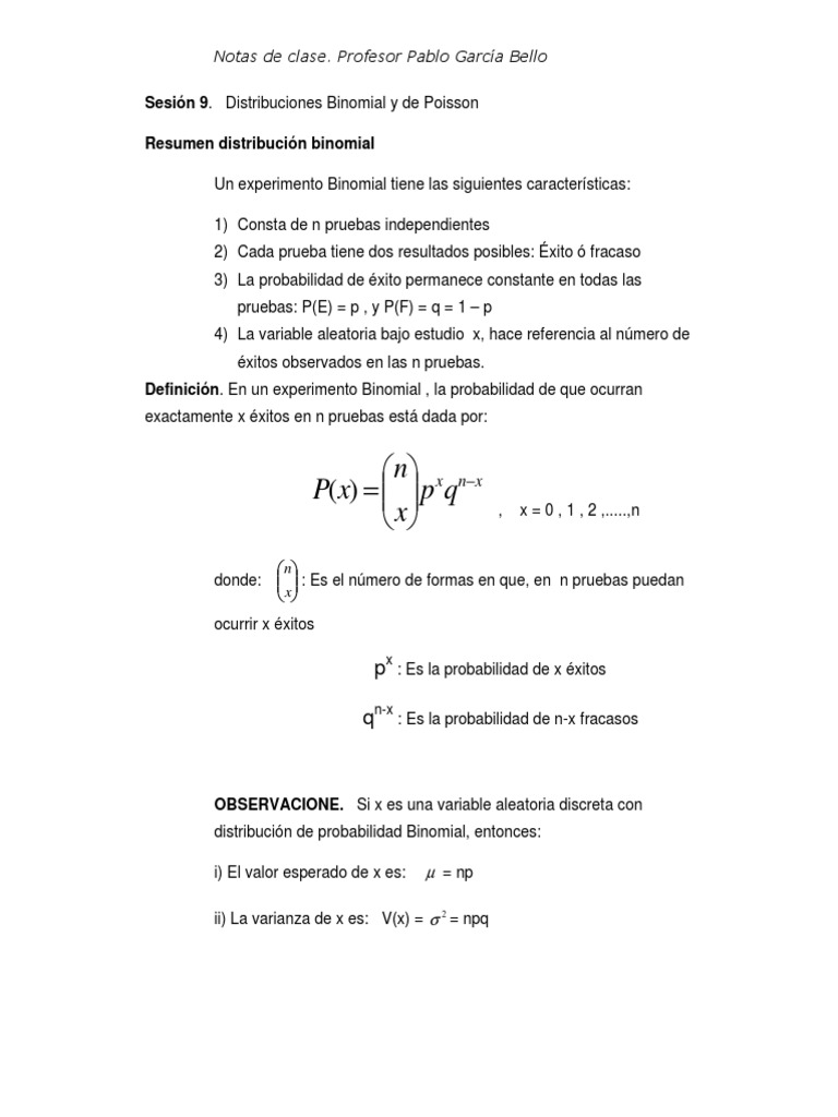 Sesión 9. Distribuciones Binomial y de Poisson | Descargar gratis PDF | Enseñanza de matemática ...