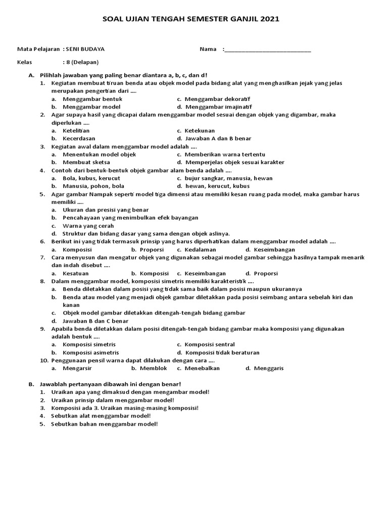 Mid SB Ganjil | PDF | Metode & Bahan Ajar | Griya & Taman