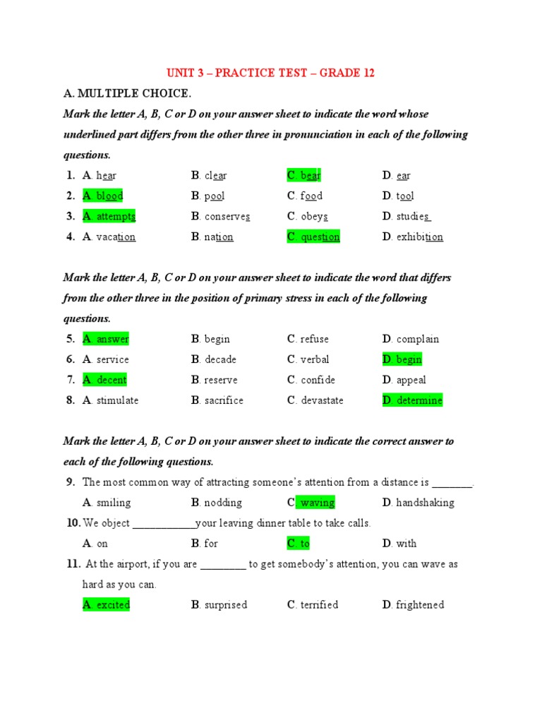 Unit 3 - Practice Test - Grade 12: Hard As You Can | PDF | Nonverbal ...