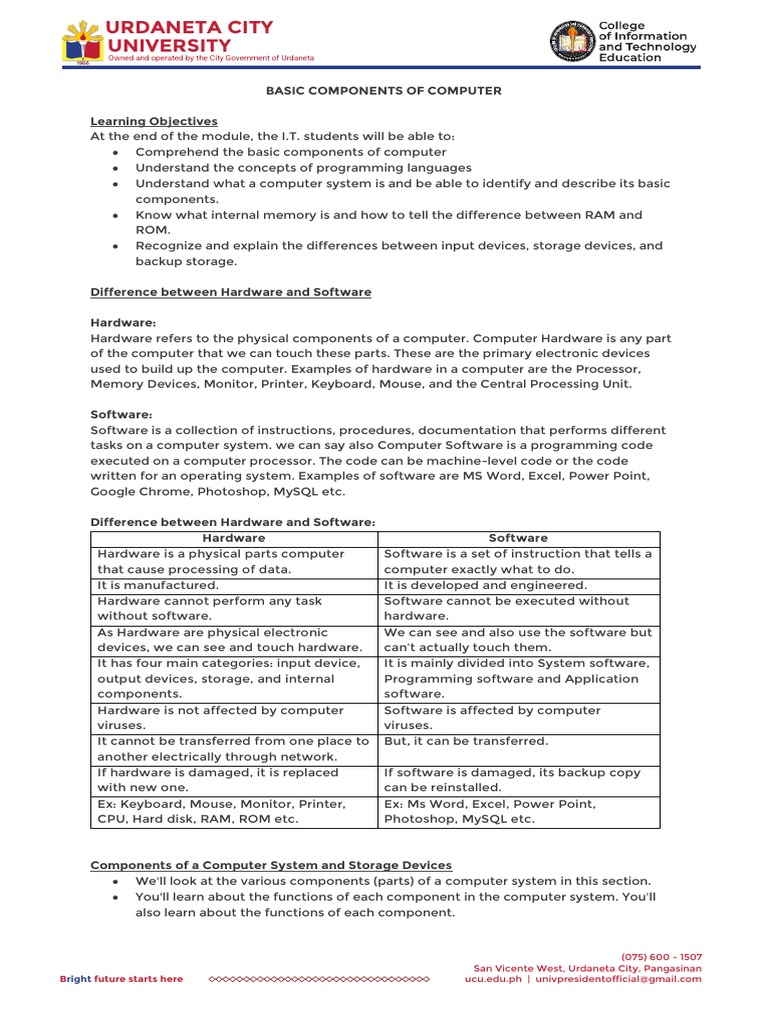 Lesson 1 - Basic Components of A Computer | Download Free PDF | Random Access Memory | Computer ...