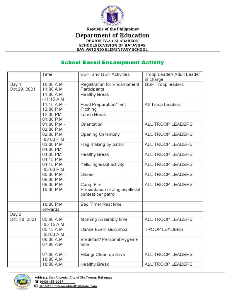Department of Education: School Based Encampment Activity | PDF