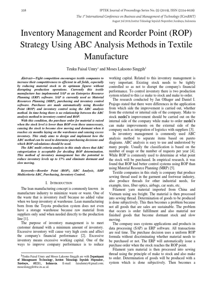 Inventory Management and Reorder Point (ROP) Strategy Using ABC ...
