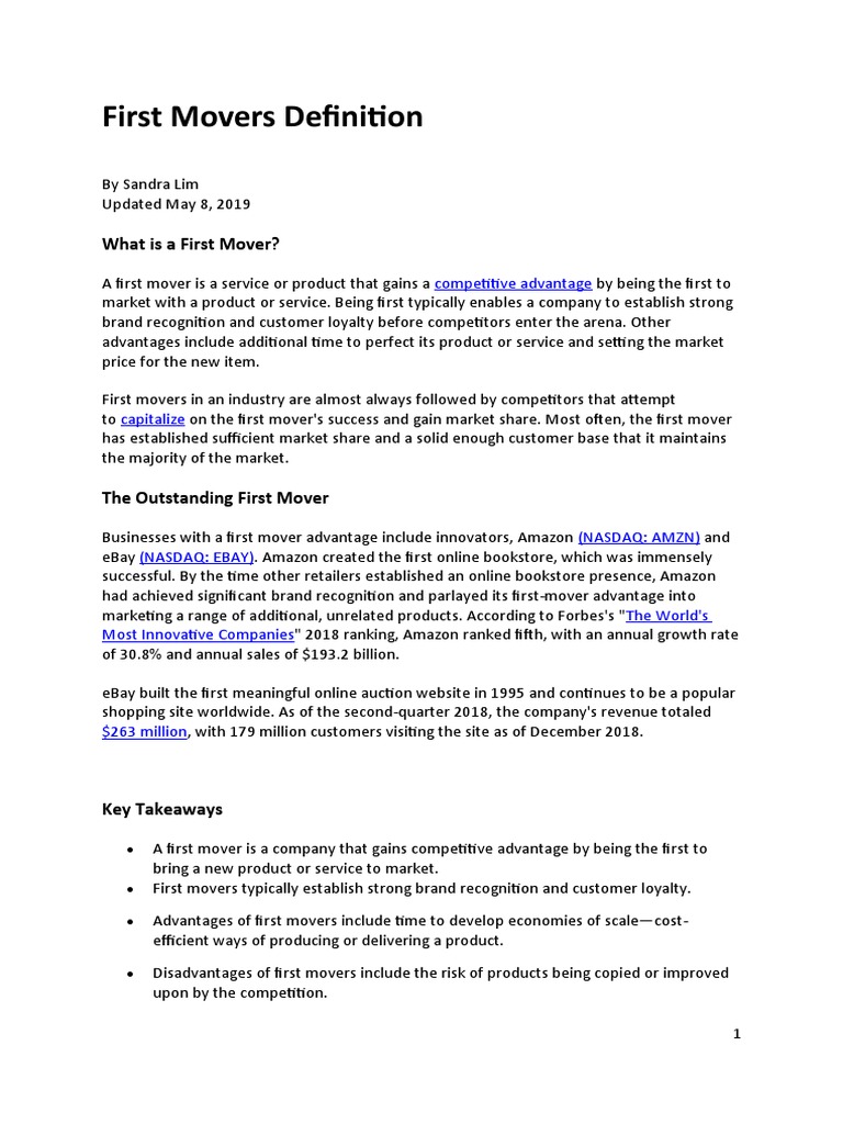 First Movers Definition: What Is A First Mover? | PDF | Online Shopping ...