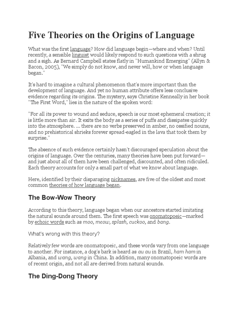 Five Theories on the Origins of Language: A Critical Analysis of Early ...
