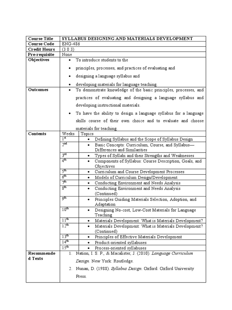 Syllabus Designing & Material Developement | PDF | Curriculum | Applied ...