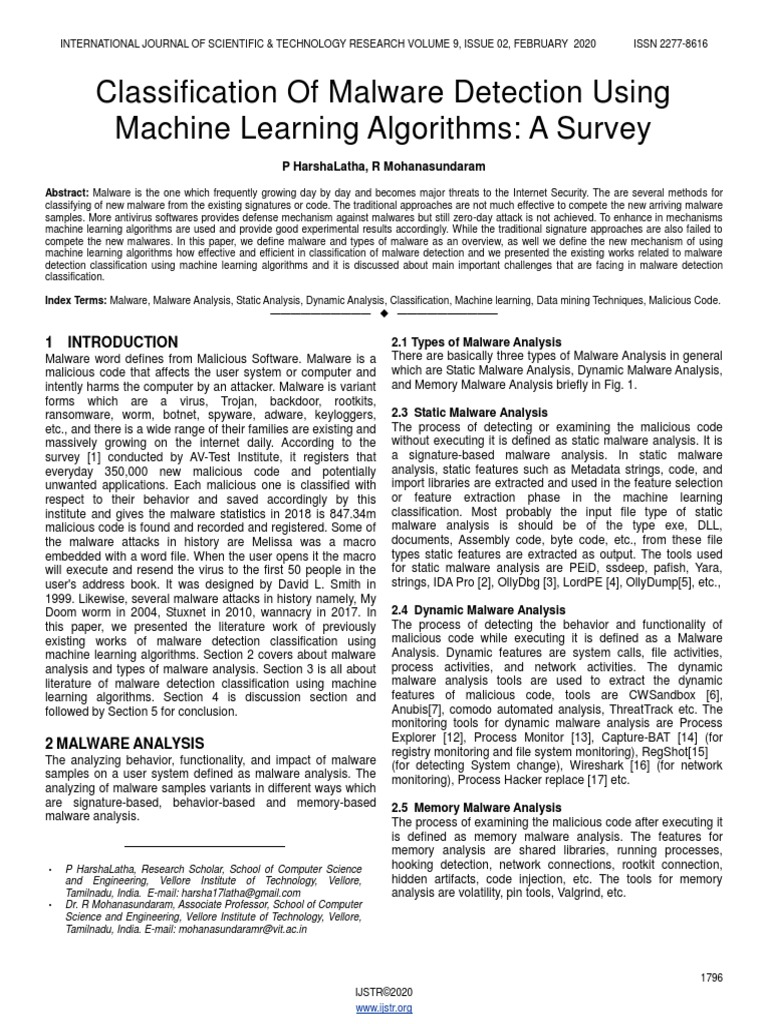 Classification of Malware Detection Using Machine Learning Algorithms A ...