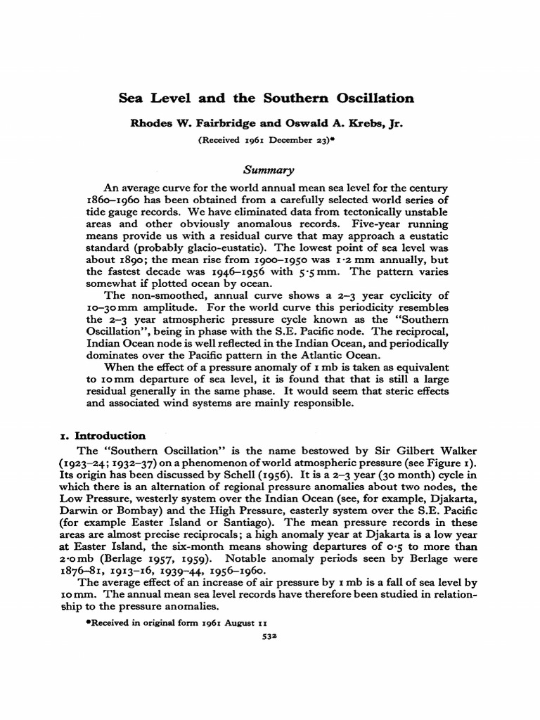 Sea Level and The Southern Oscillation | PDF | Sea Level | Tide
