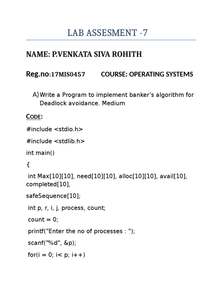 Lab Assesment - 7: Name: P.Venkata Siva Rohith | PDF | Concurrency (Computer Science) | Software ...