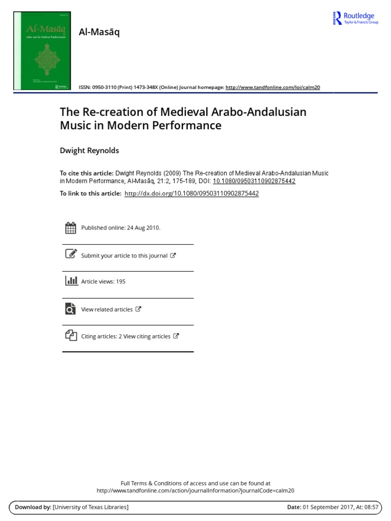 The Re Creation of Medieval Arabo Andalusian Music in Modern ...