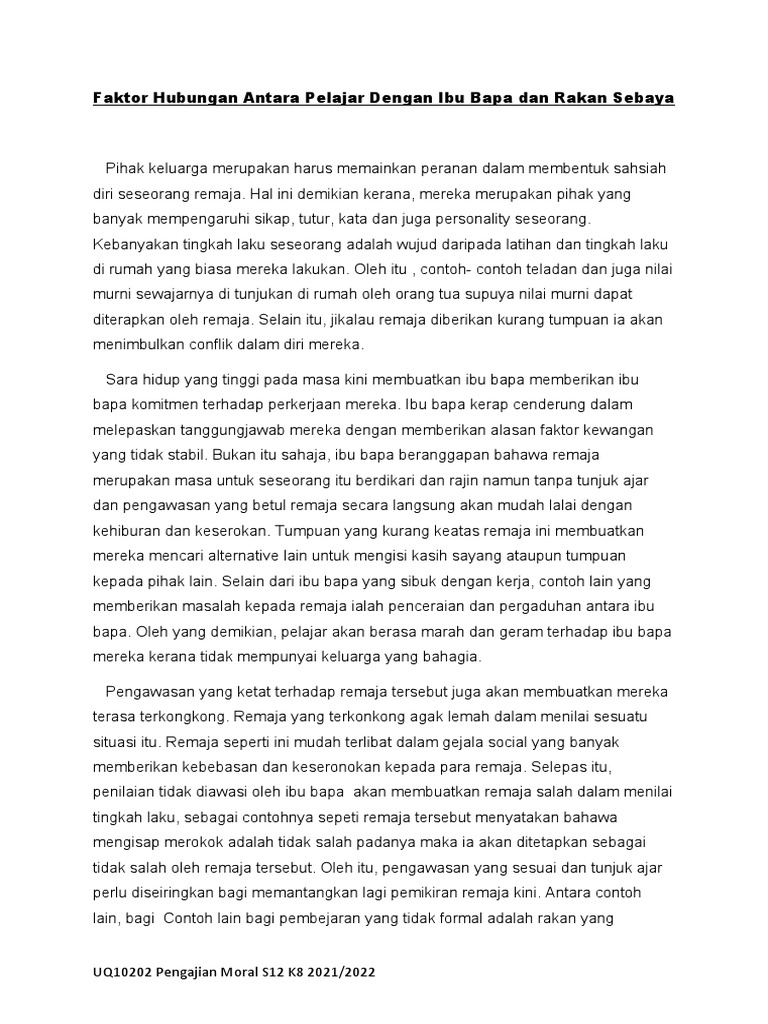Pengaruh Keluarga dan Rakan Sebaya pada Remaja | PDF | Kesehatan ...
