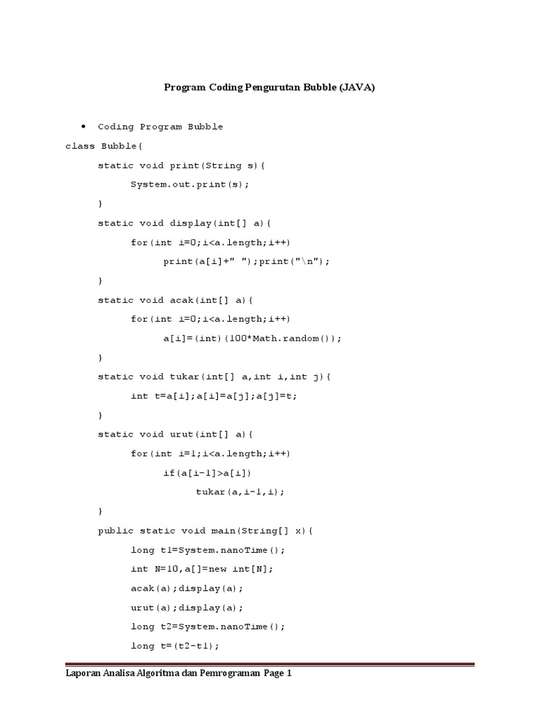 Program Coding Pengurutan Bubble (JAVA) | PDF | Computer Programming ...