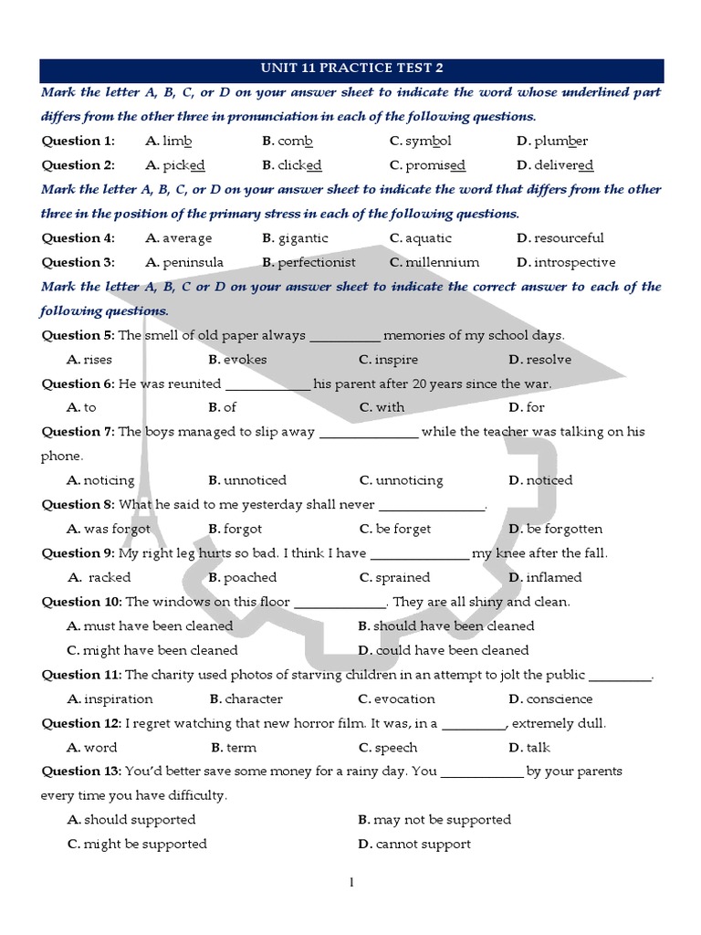 Unit 11 Practice Test 2 | PDF | Printing | Books