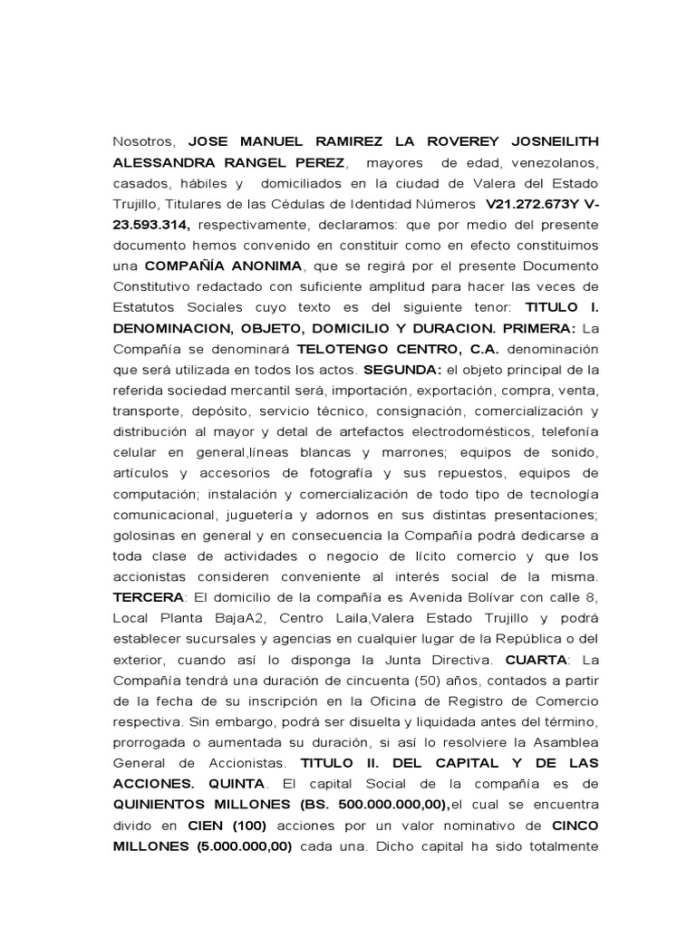 Pyme Acta Constitutiva | PDF | Pagaré | Compartir (Finanzas)