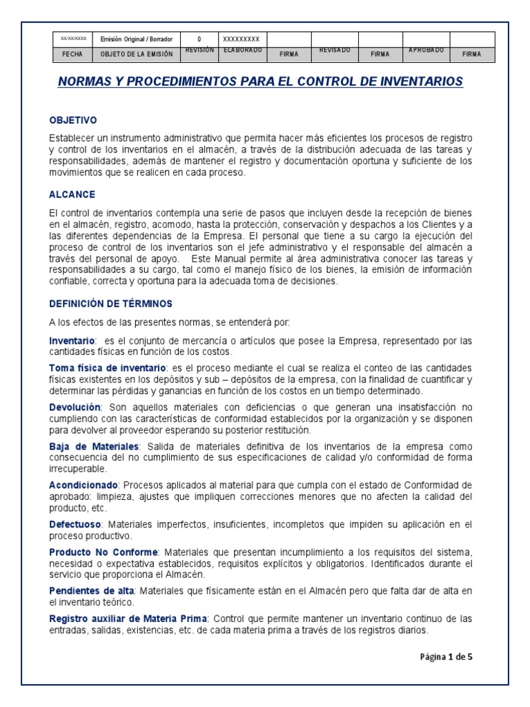 3 Manual Control de Inventarios (Modelo) | Descargar gratis PDF ...