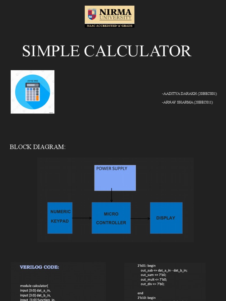 Simple Calculator: Aaditya Darakh (20bec001) Arnav Sharma (20bec011) | PDF