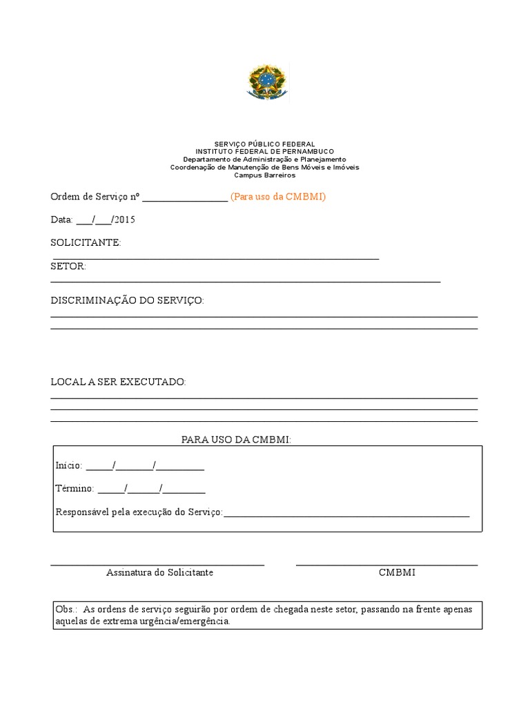 Modelo de Formulário para Solicitação de Serviço | PDF Modelo de Formulário para Solicitação de Serviço | PDF