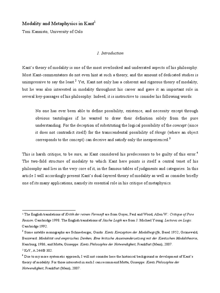 Kant's Dual-Layer Modality Theory | PDF | Immanuel Kant | Concept