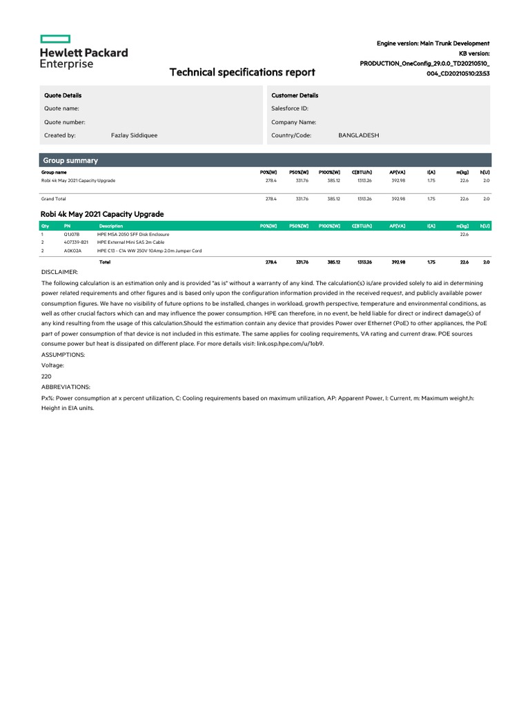 Power Requirement HPE MSA 2050 SFF Disk Enclosure Q1J07B | PDF ...