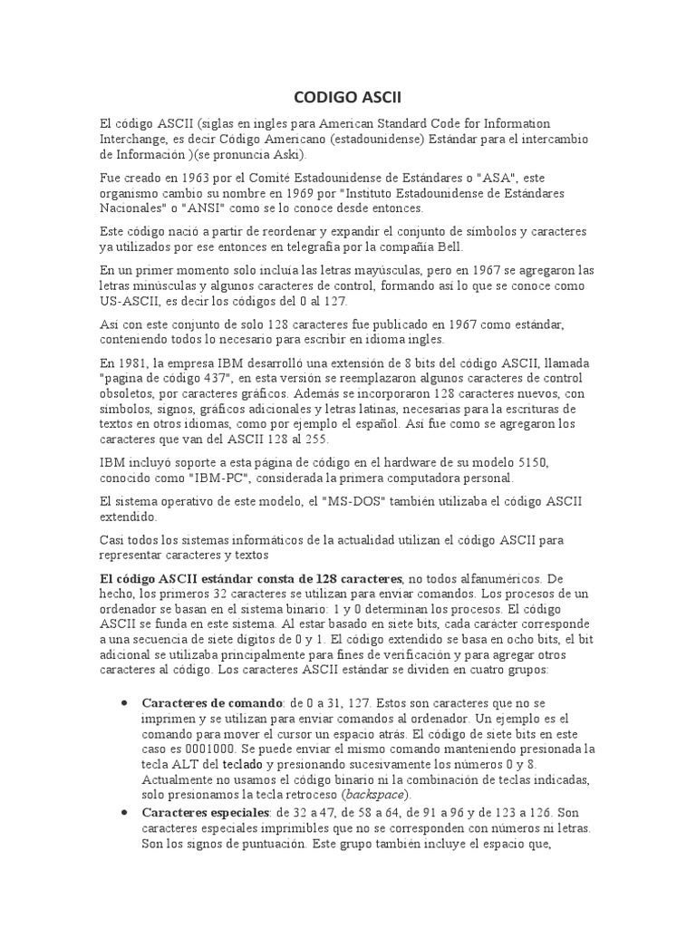 Codigo Ascii | PDF | Ascii | Informática