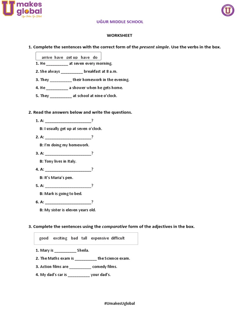 Worksheet 1. Complete The Sentences With The Correct Form of The ...