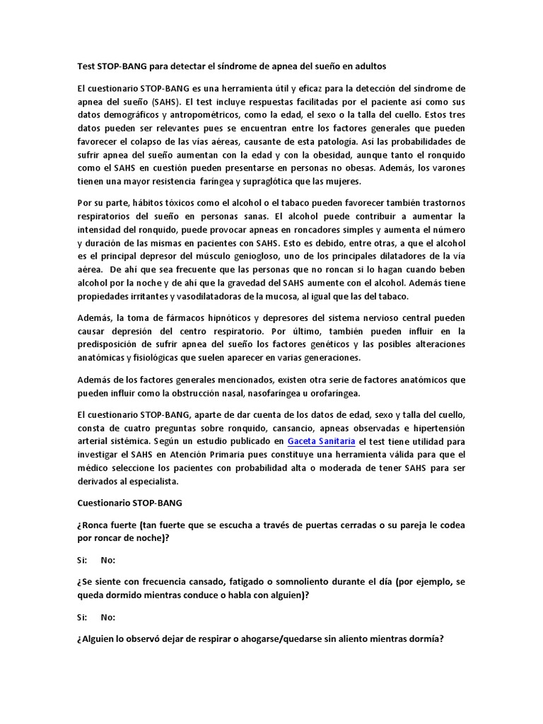 Test Stop Bang | PDF | Apnea del sueño | Apnea