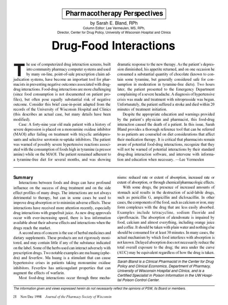 List Drug Food Interactions | PDF | Medicine | Pharmacology