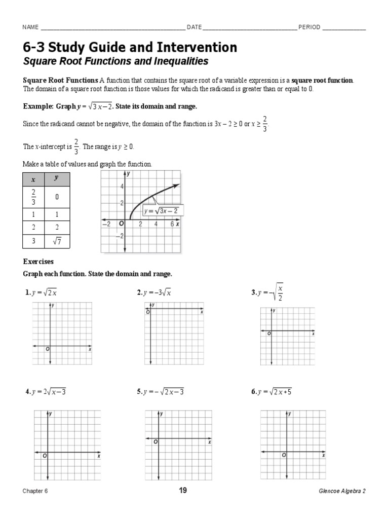 6-3 Study Guide and Intervention: Square Root Functions and ...