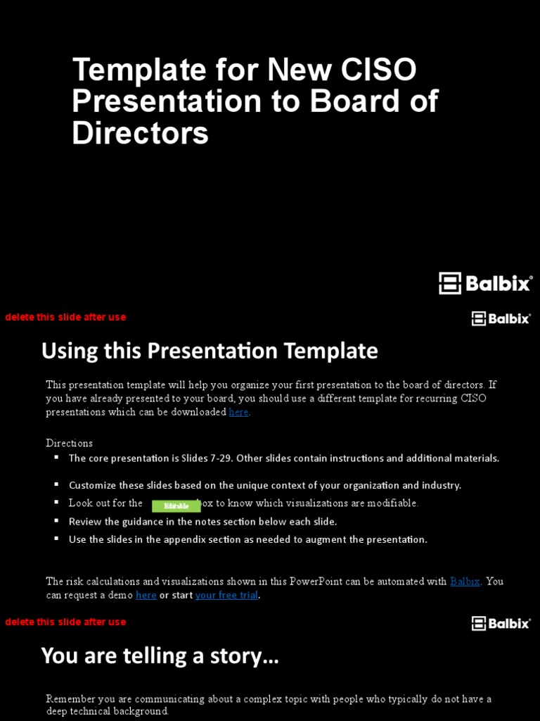 Template For New CISO Presentation To Board of Directors | PDF ...