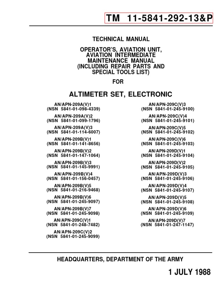 TM 11 5841 292 13&P Radar Altimeter | PDF | Power Supply | Electronic ...