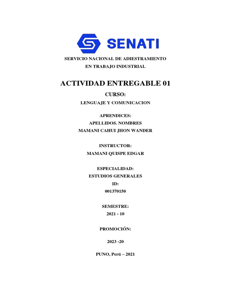 Lenguaje y Comunicacion Actividad Entregable #01 | PDF