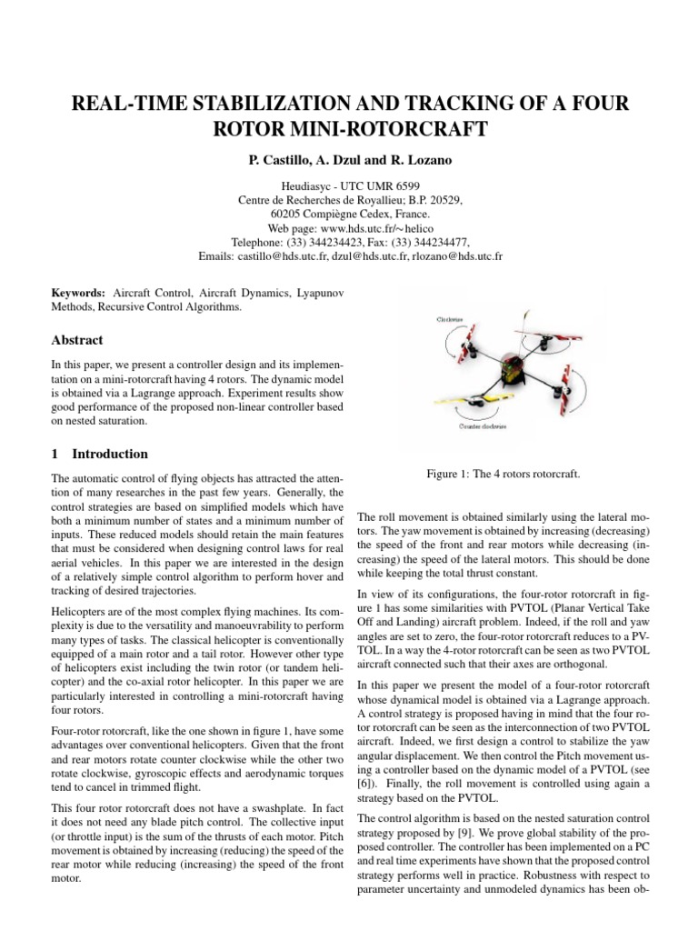 Real-Time Stabilization and Tracking of A Four Rotor Mini-Rotorcraft ...