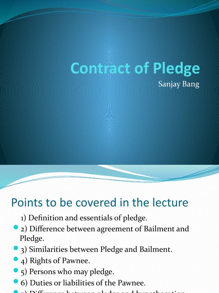 Contract of Pledge | PDF | Possession (Law) | Debt
