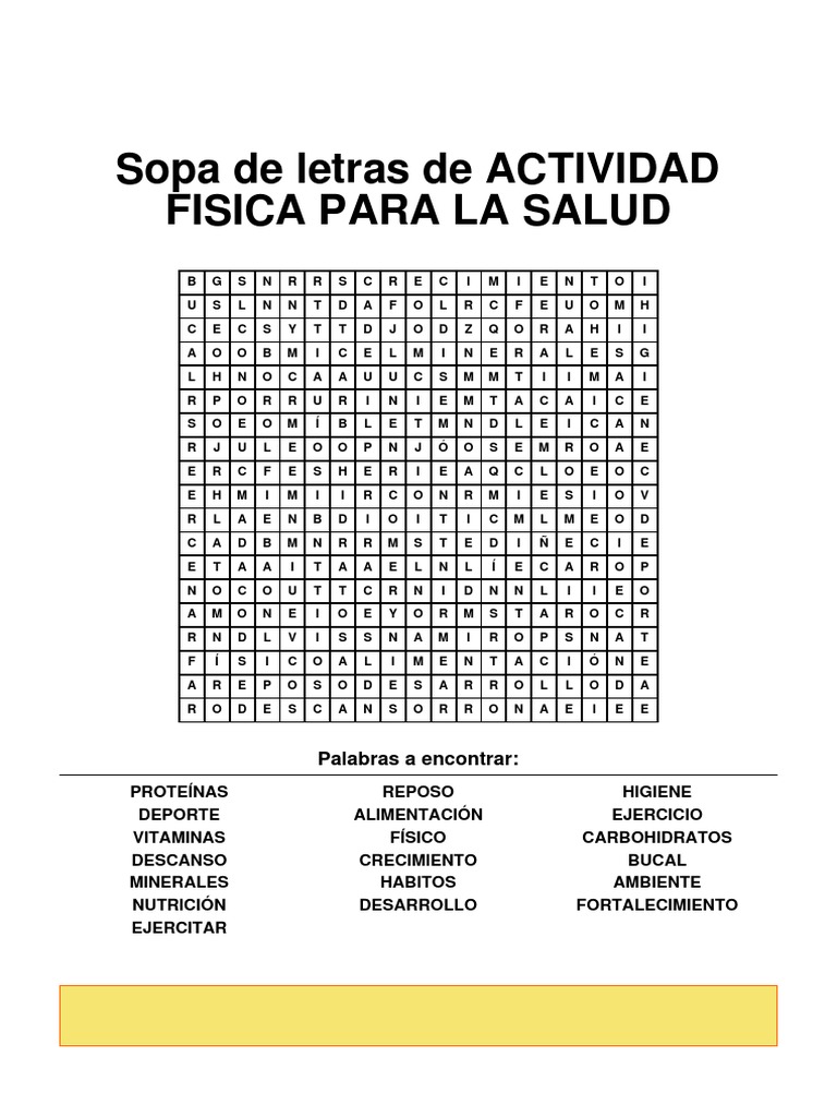 Sopa de Letras de Actividad Fisica para La Salud | PDF