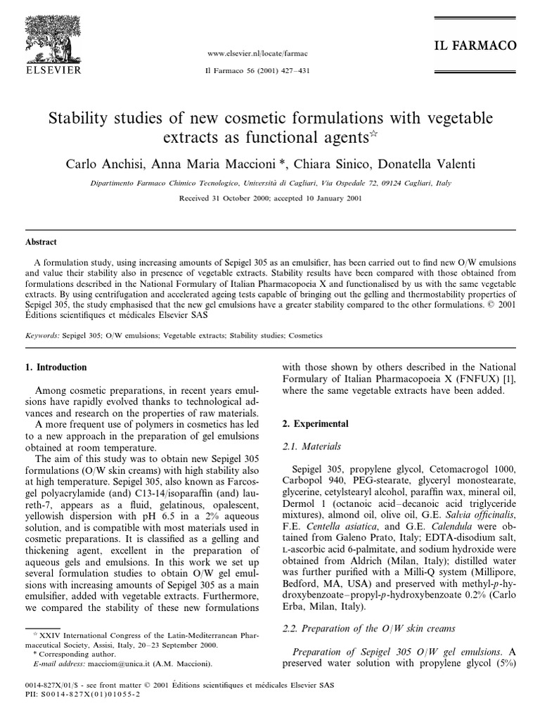 Stability Studies of New Cosmetic Formulations With Vegetable | PDF ...