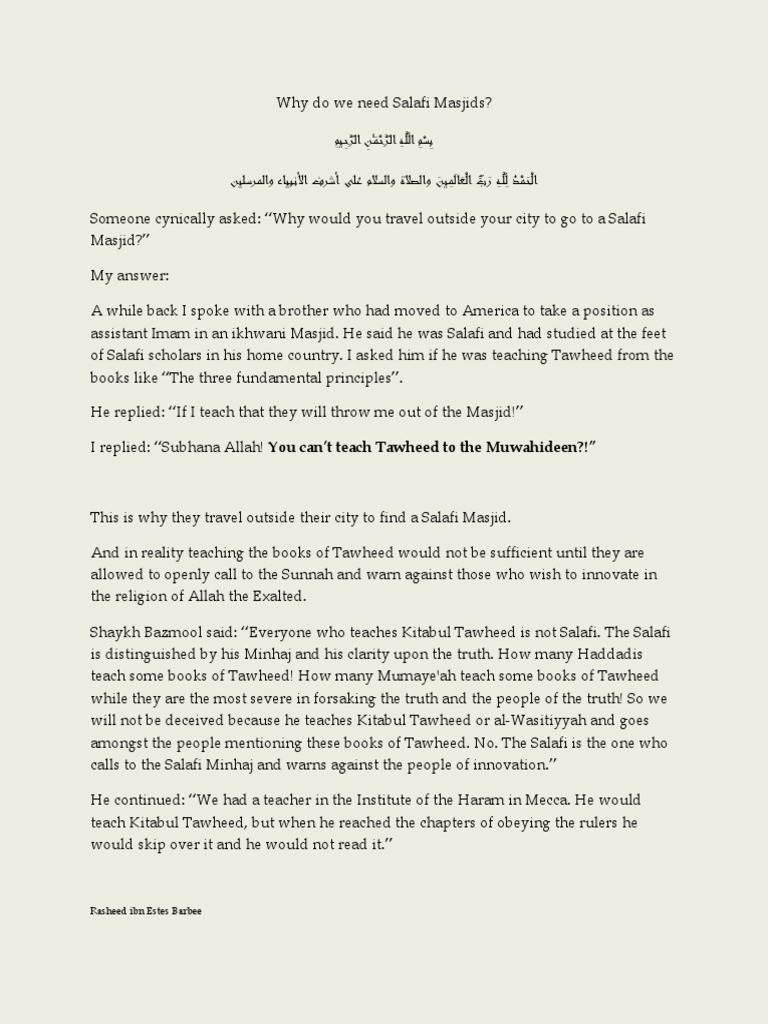 Why Do We Need Salafi Masjids (Islamic Prayer) | PDF