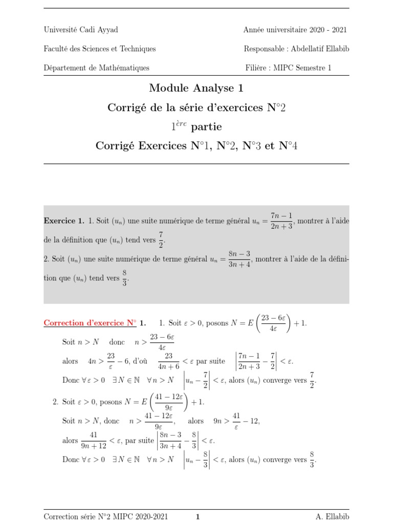 Corr TD2 1erePartieAnalyse1MIPC2021 | PDF | Mathématiques | Analyse mathématique