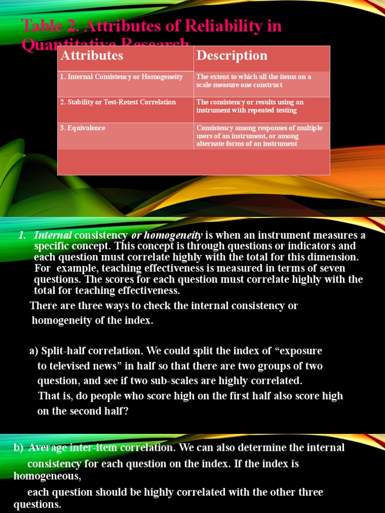 Reliability Attributes in Quantitative Research | PDF | Survey ...