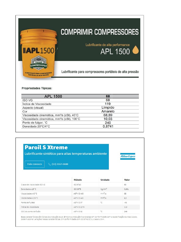Comparativo Apl X Par Oil S Extreme Atlas Copco | PDF