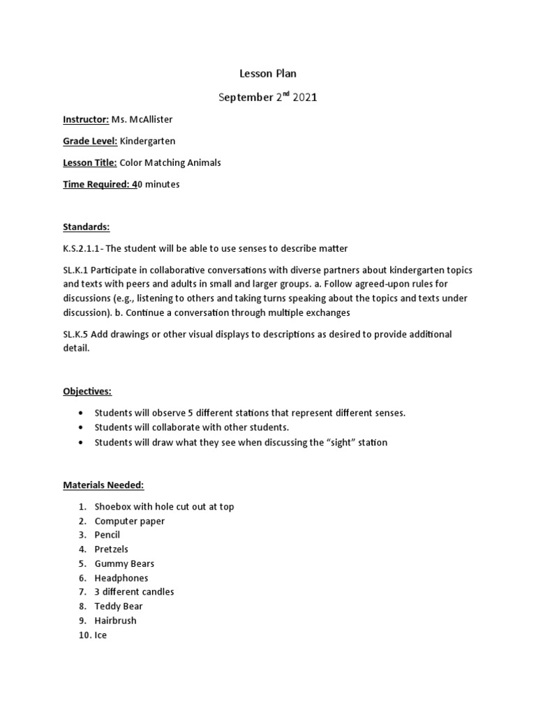 5 Senses Lesson Plan | Download Free PDF | Lesson Plan | Senses