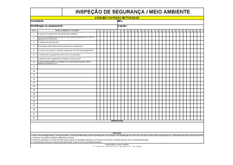 Check List Andaime Suspenso Motorizado | PDF