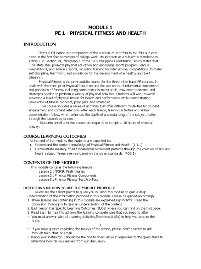Pe 1 - Physical Fitness and Health: Physical Education Is A Component ...