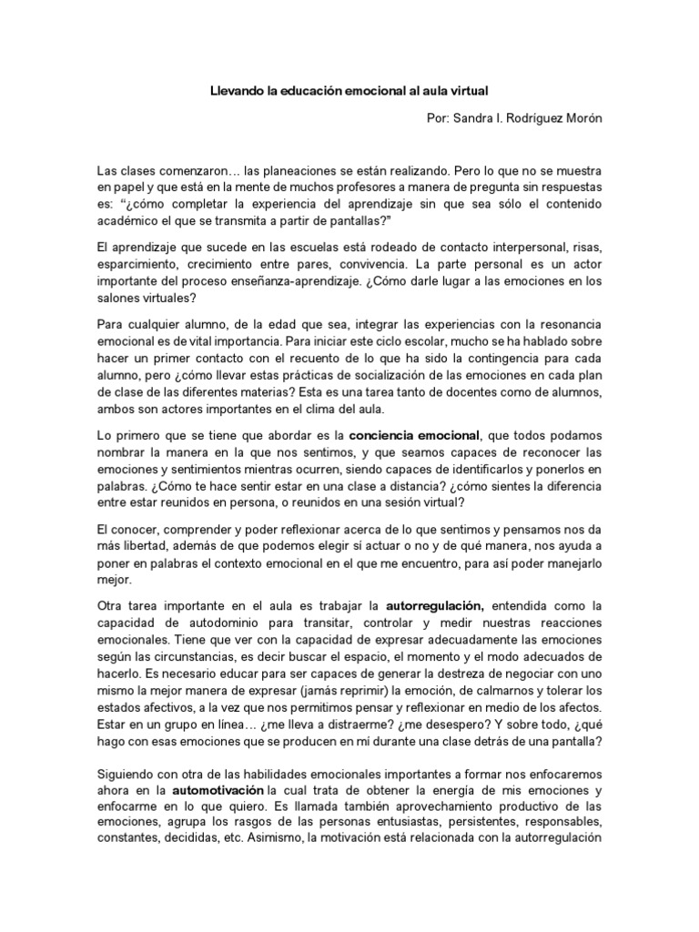 Educacion Emocional En El Aula Pdf Las Emociones Empatía