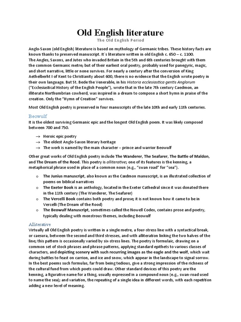 Old English Literature | PDF | Medieval Literature | Anglo Saxon England